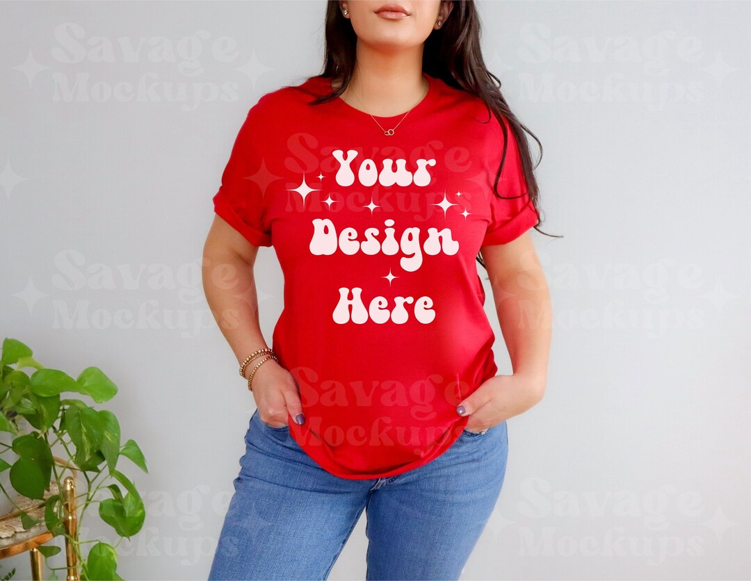 Red Bella Canvas 3001 Mockup | Bella Canvas Mockup | Red Bella Canvas ...