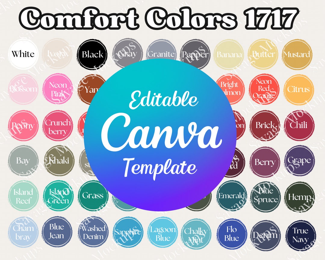 Comfort Colors Color Chart 1717 Color Chart Editable Color Chart Mockup ...