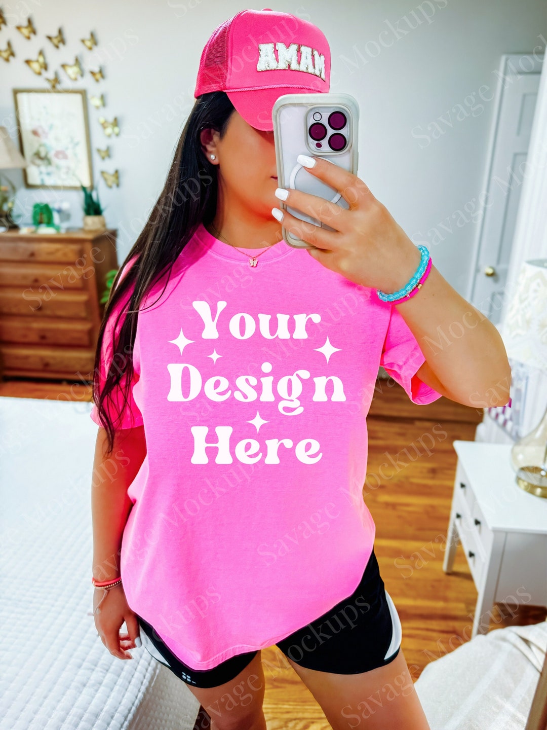 Neon Pink Comfort Colors 1717 Mockup | C1717 Shirt Mockup | Model ...