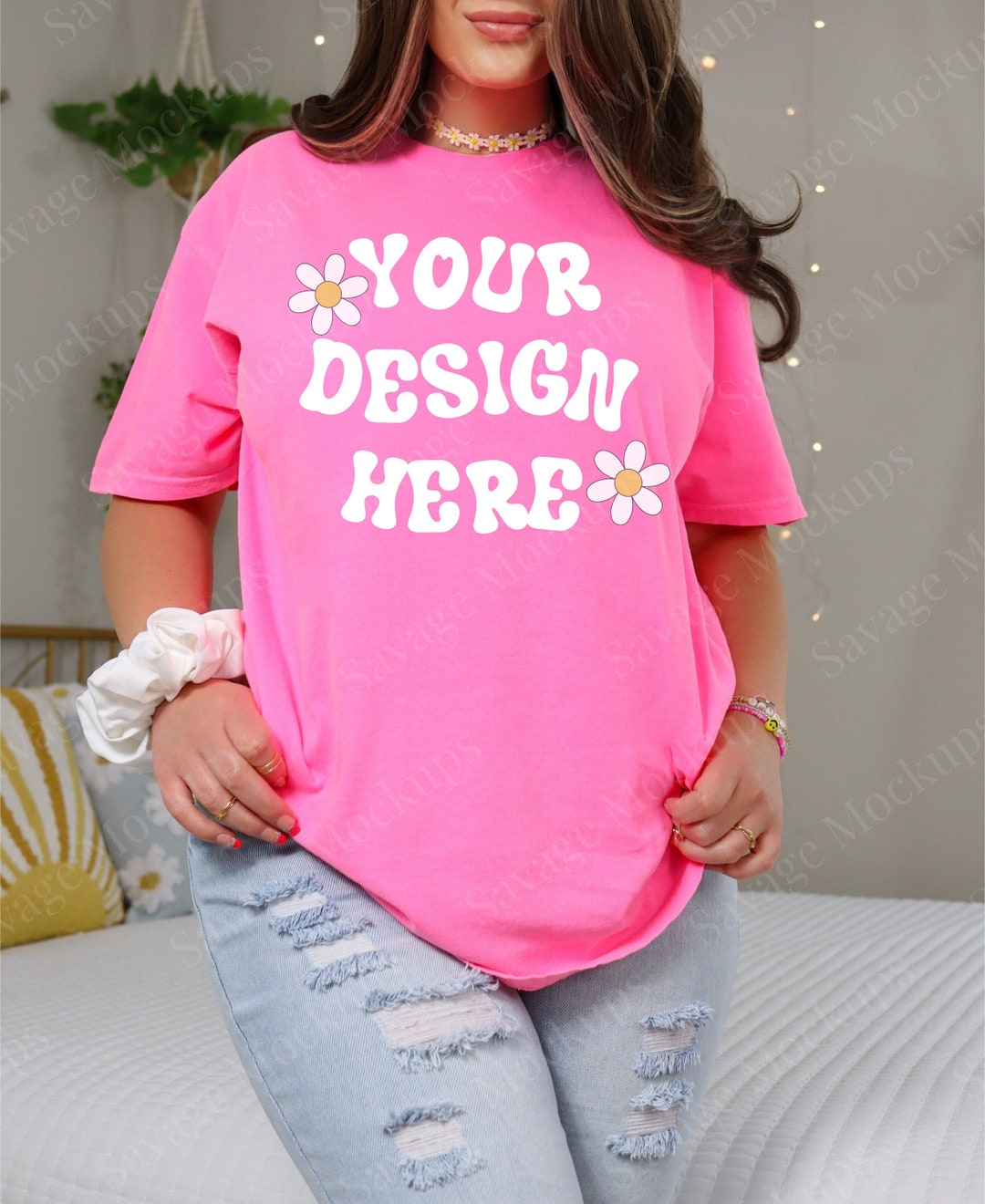 Comfort Colors NEON PINK Mockup | Pink Shirt Mockup | Model Mockup ...