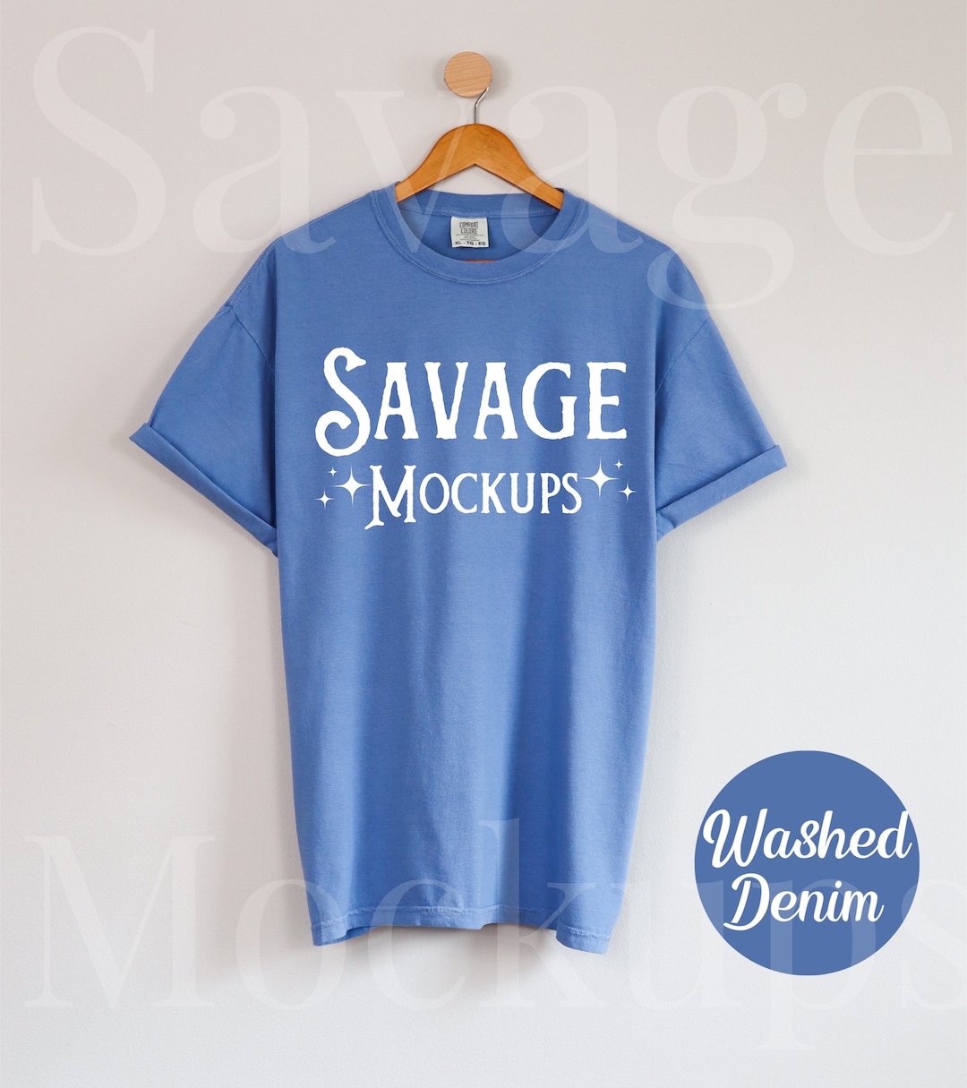 Comfort Colors Washed Denim Mockup C1717 Mockup Hanging Shirt Mockup ...