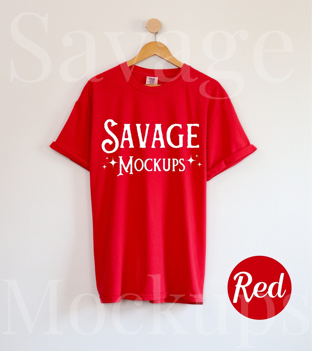 Comfort Colors Red Mockup | C1717 Mockup | Hanging Shirt Mockup | Flat ...