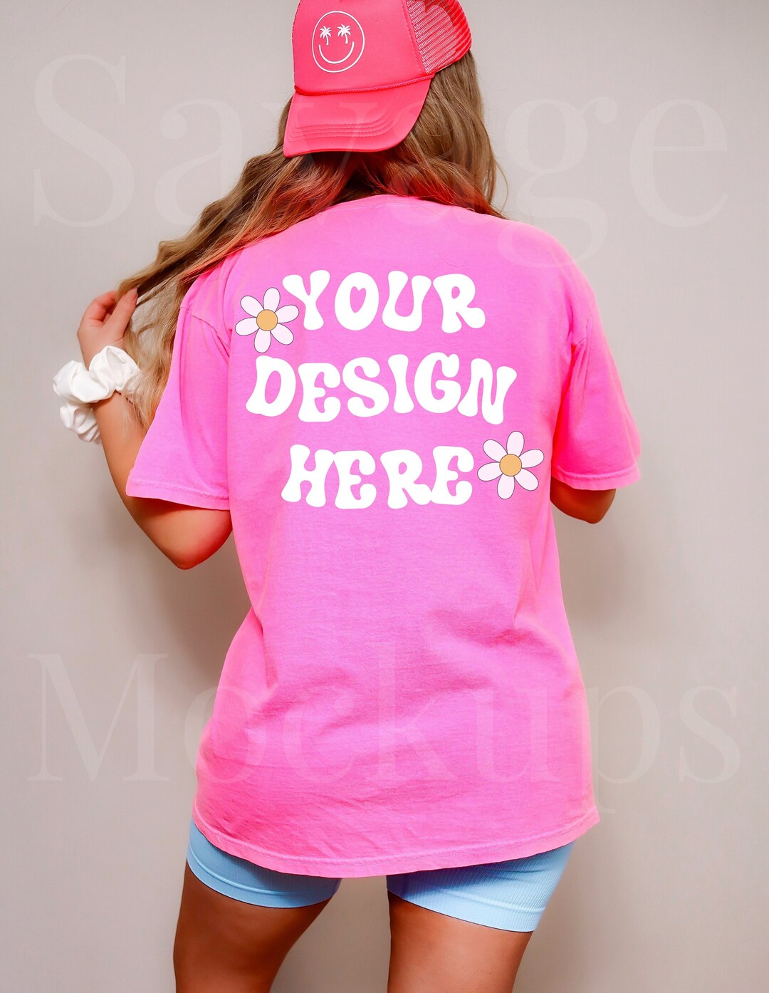 Back of Comfort Colors NEON PINK Mockup | C1717 Shirt Mockup | Back of ...