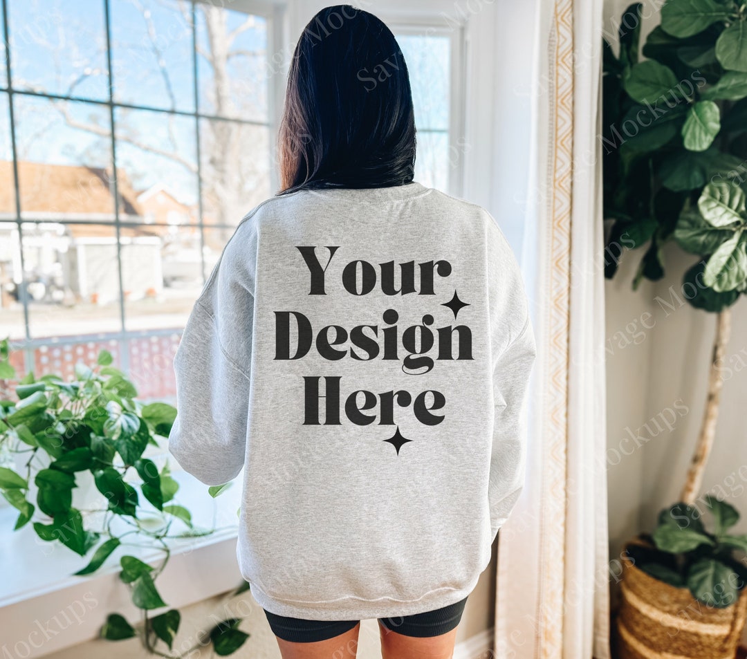 Ash Gildan 18000 Back Mockup | Ash Sweatshirt Mockup | Cozy Aesthetic ...