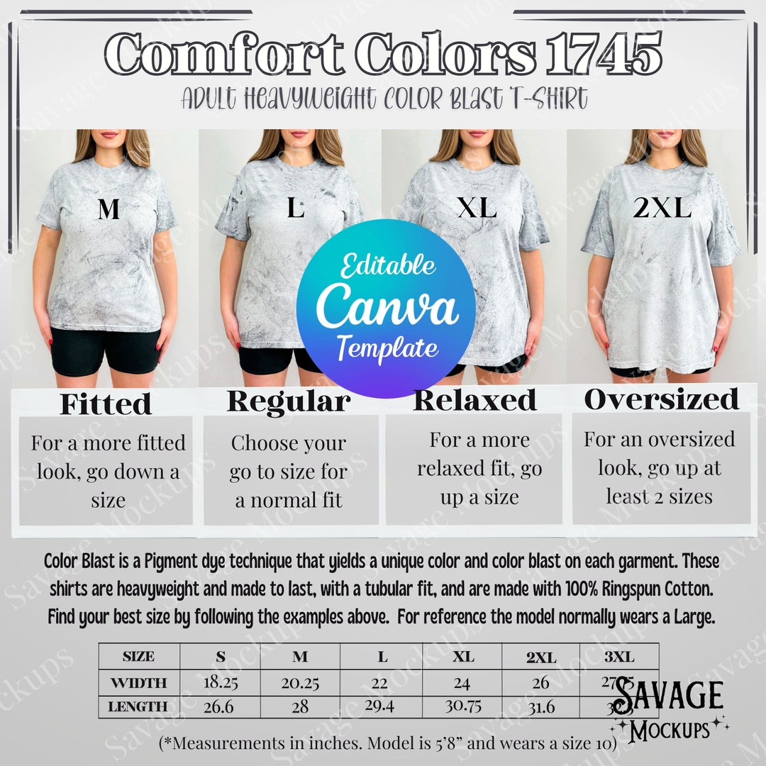 Comfort Colors 1745 Size Chart | Color Blast 1745 Size Chart | Size ...