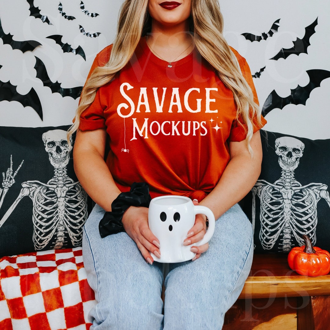 Autumn Bella Canvas 3001 Halloween Mockup | Halloween Shirt Mockup ...
