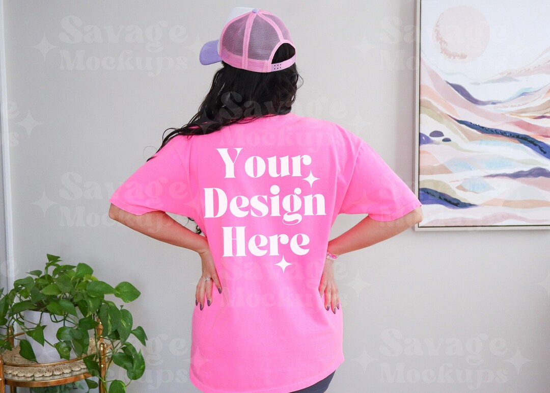 Back of Comfort Colors NEON PINK Mockup | C1717 Shirt Mockup | Back of ...