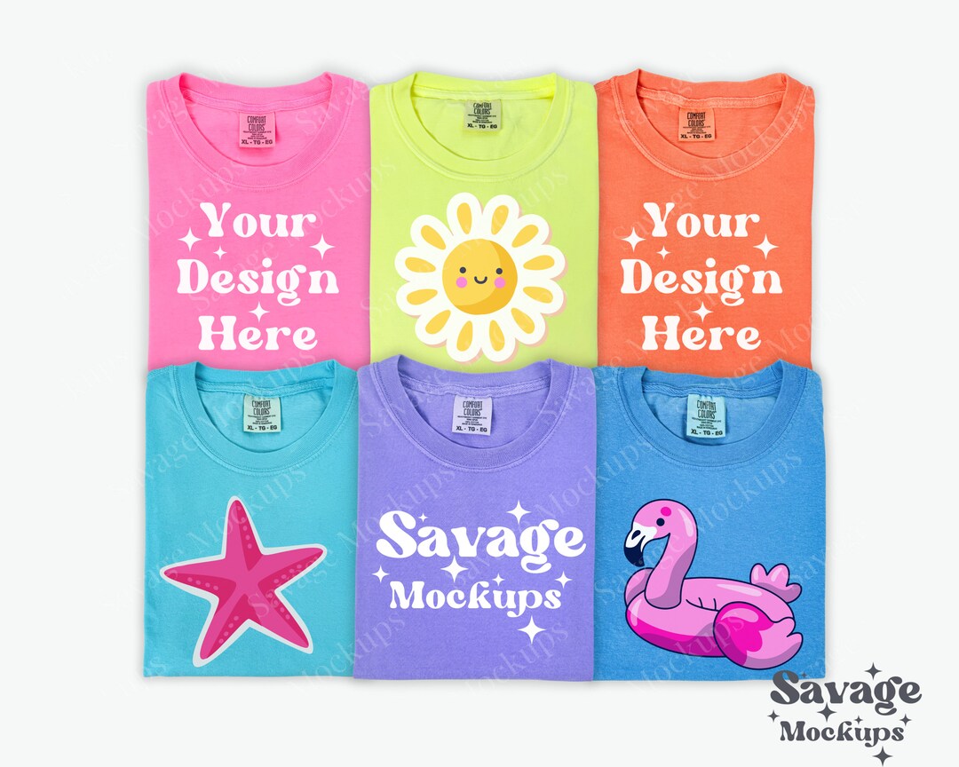 Bright Comfort Colors 1717 Group Mockup | Neon Pink, Neon Lemon, Melon ...