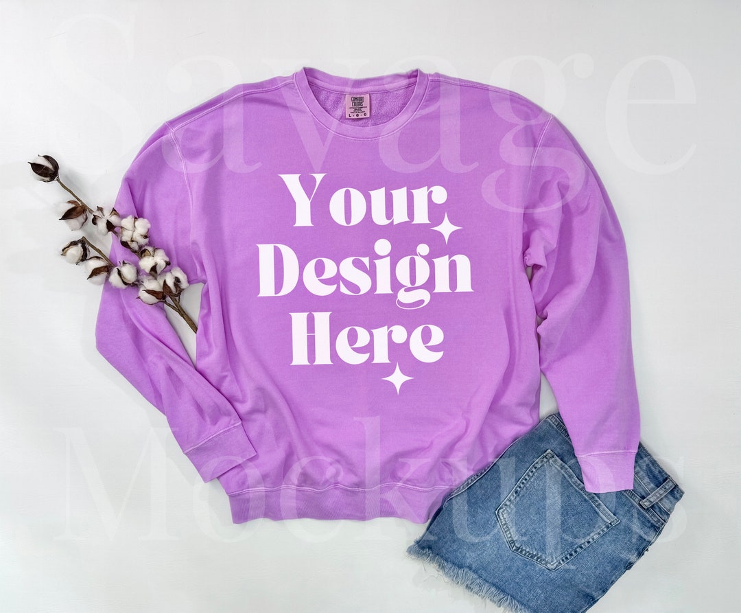 Comfort Colors 1466 Sweatshirt Mockup | Neon Violet 1466 Mockup ...