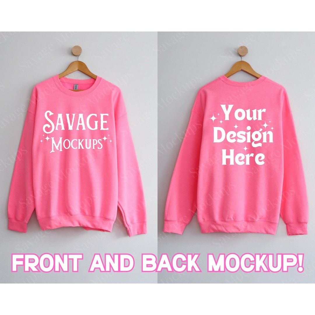 Gildan 18000 Safety Pink Mockup | Crewneck Sweatshirt Mockup | Trendy ...