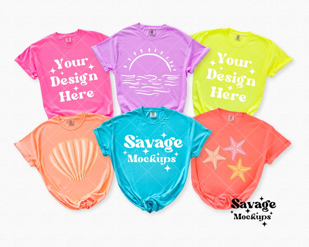 Neon Comfort Colors 1717 Group Mockup | Neon Pink, Neon Violet, Neon ...