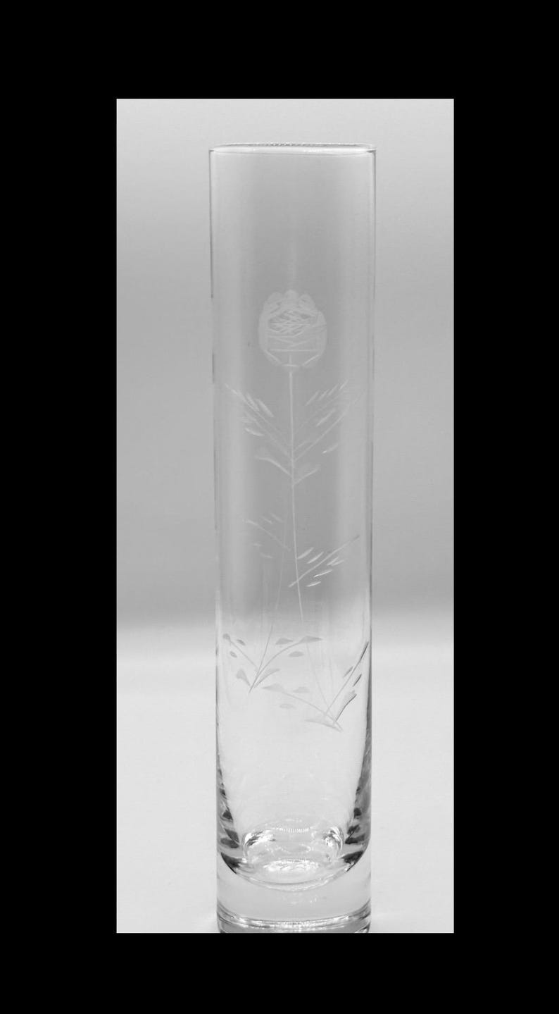 Vintage Etched Tall Glass Bud Vase - Etsy