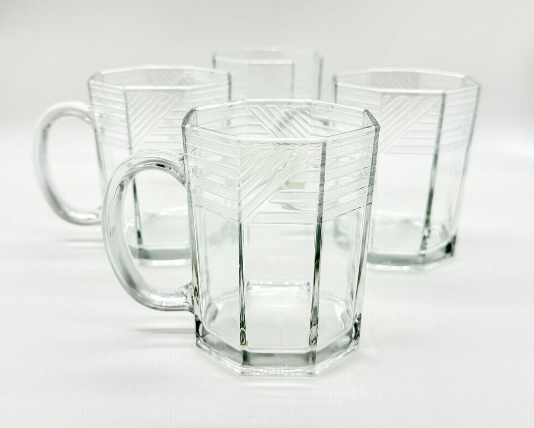 Set of 4 Clear Glass Mid Century Arcoroc Octime Coffee Tea Mugs Cups - Etsy