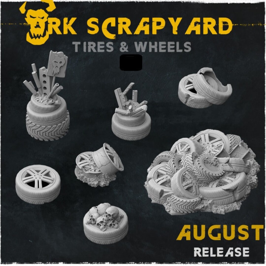 7pc Orc Scrap Yard Dnd Dungeons and Dragons Tires and Wheels 28mm/32mm ...