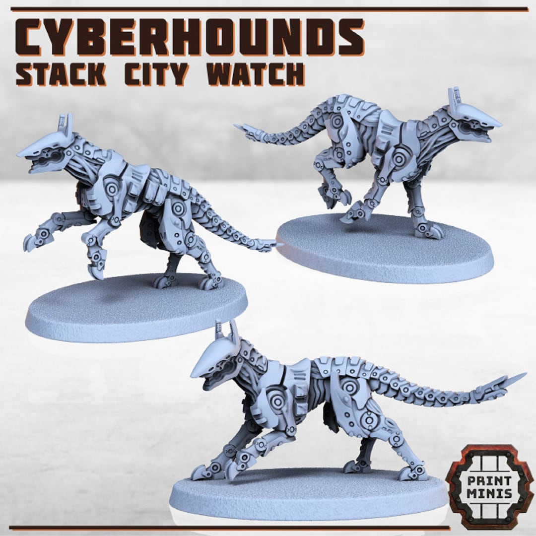 3pc Cyberhound Miniature Set, Grimdark 40K, Dieselpunk, 28mm Sci Fi, Dog Mini, Cyberpunk, , Dnd ...
