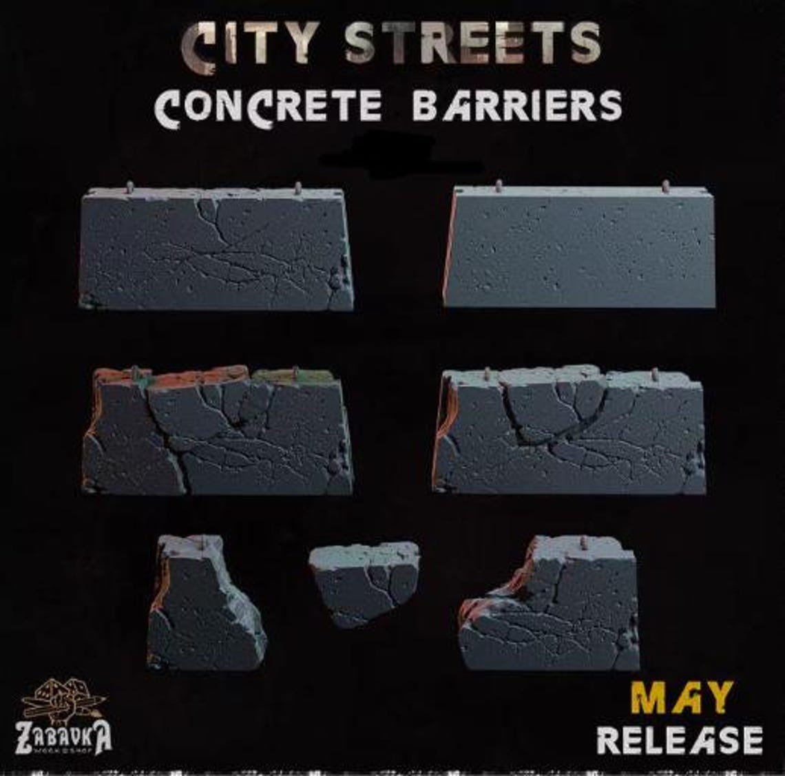 7pc Concrete Barriers - Basing Bits (city Streets) 28mm/32mm Urban ...