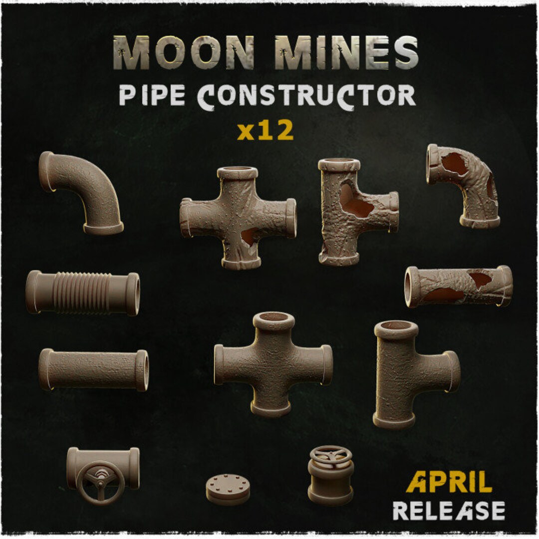 12pc Pipe Constructor Moon Mines Basing Bits 28mm/32mm Scale Modular ...
