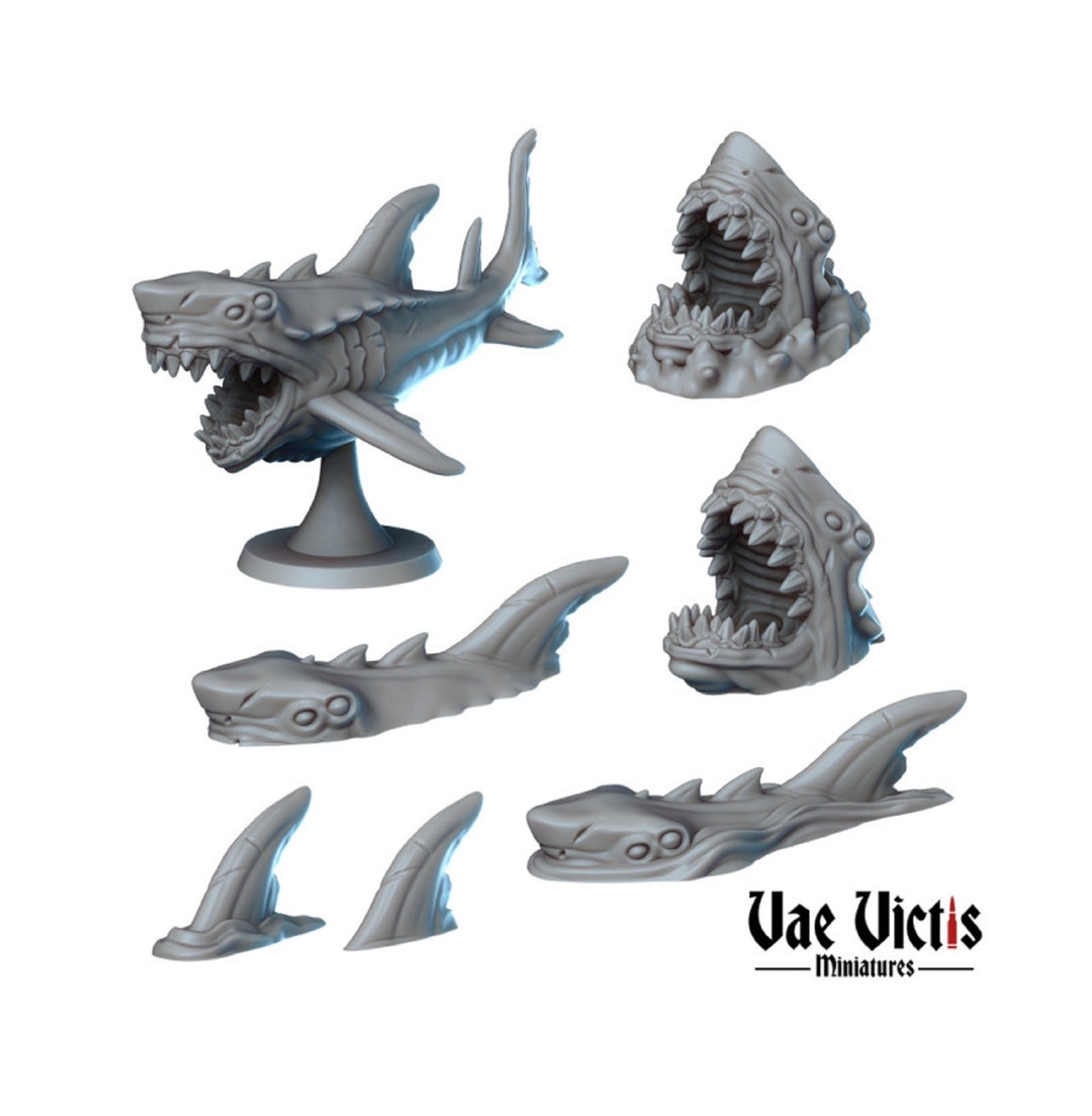 7pc Shark Miniature Set for Dnd Dungeons and Dragons 28mm/32mm Sea ...