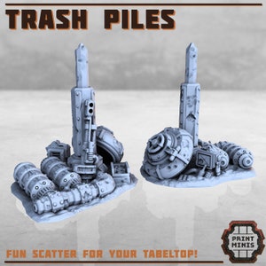 6pc Trash Piles Wasteland Miniatures 28mm 32mm Dnd Terrain Industrial ...