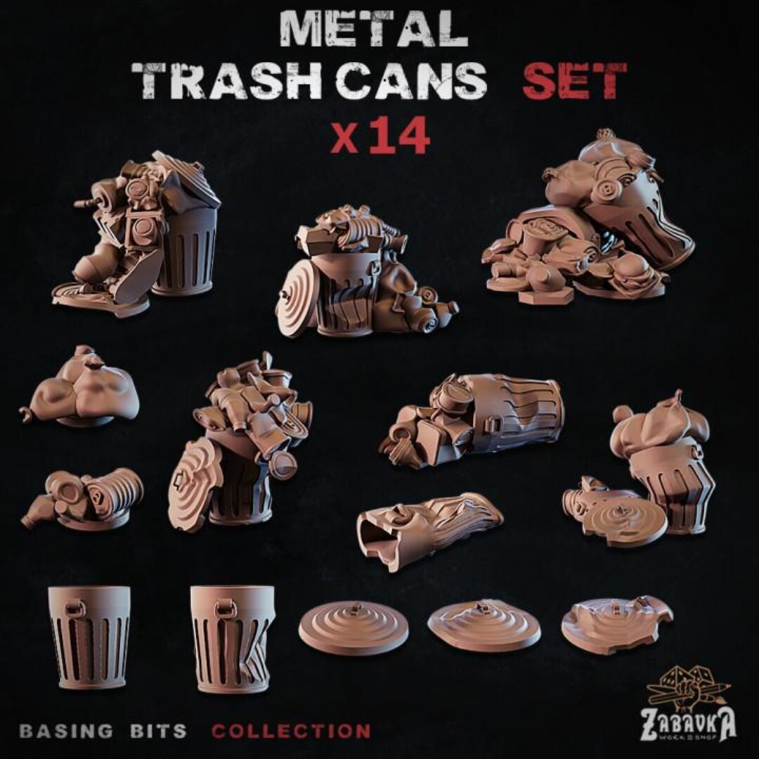 14pc Metal Trash Cans - Basing Bits 28mm/32mm Scale Garbage Scatter ...