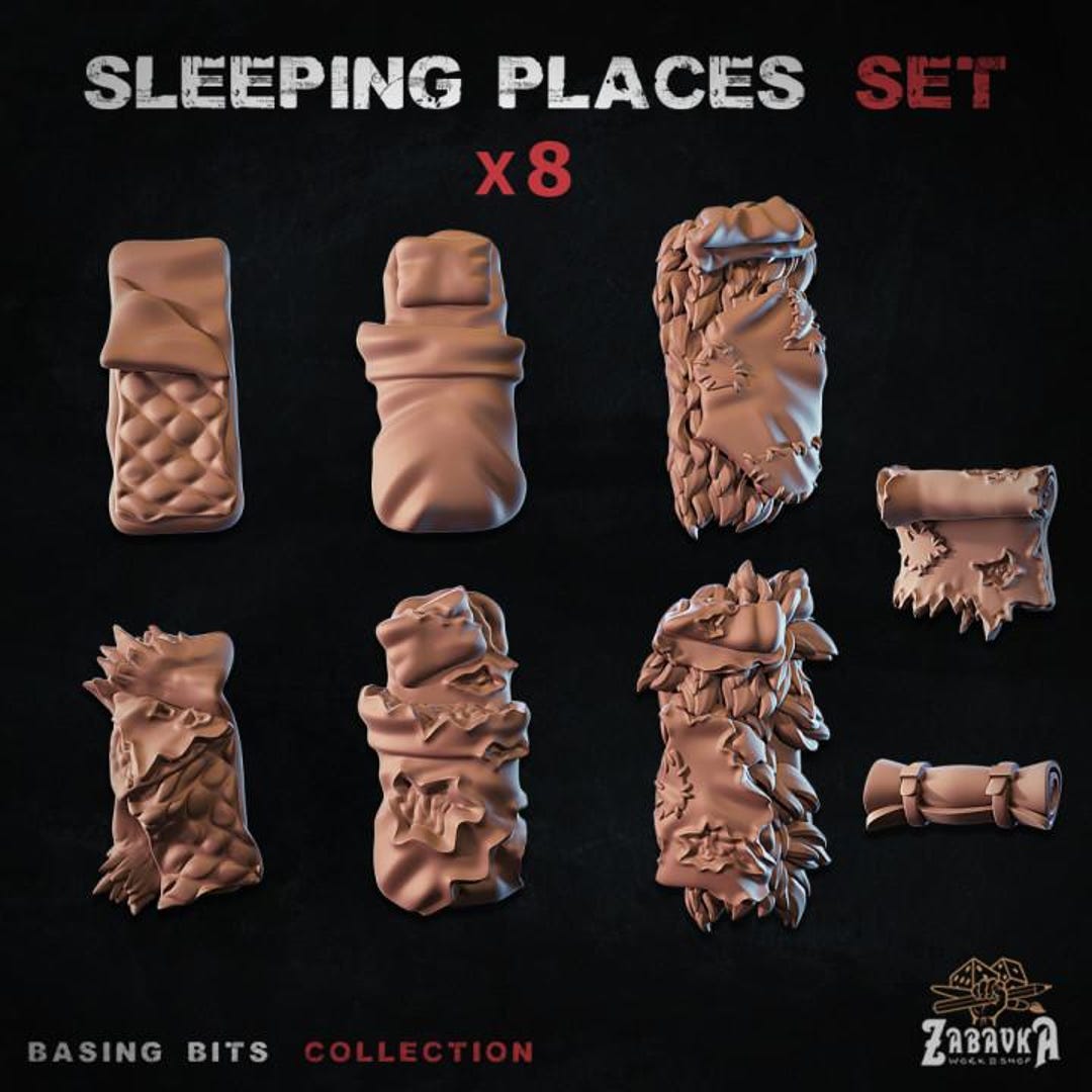 8pc Sleeping Places - Basing Bits 28mm/32mm RPG Wargaming Basing ...