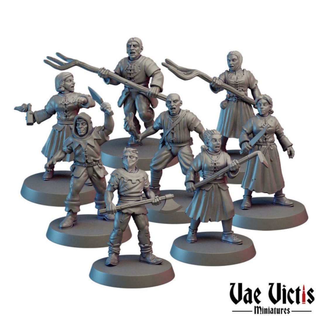 8pc Angry Villager Ruffians Dnd Dungeons and Dragons 28mm/32mm Dnd Mob ...