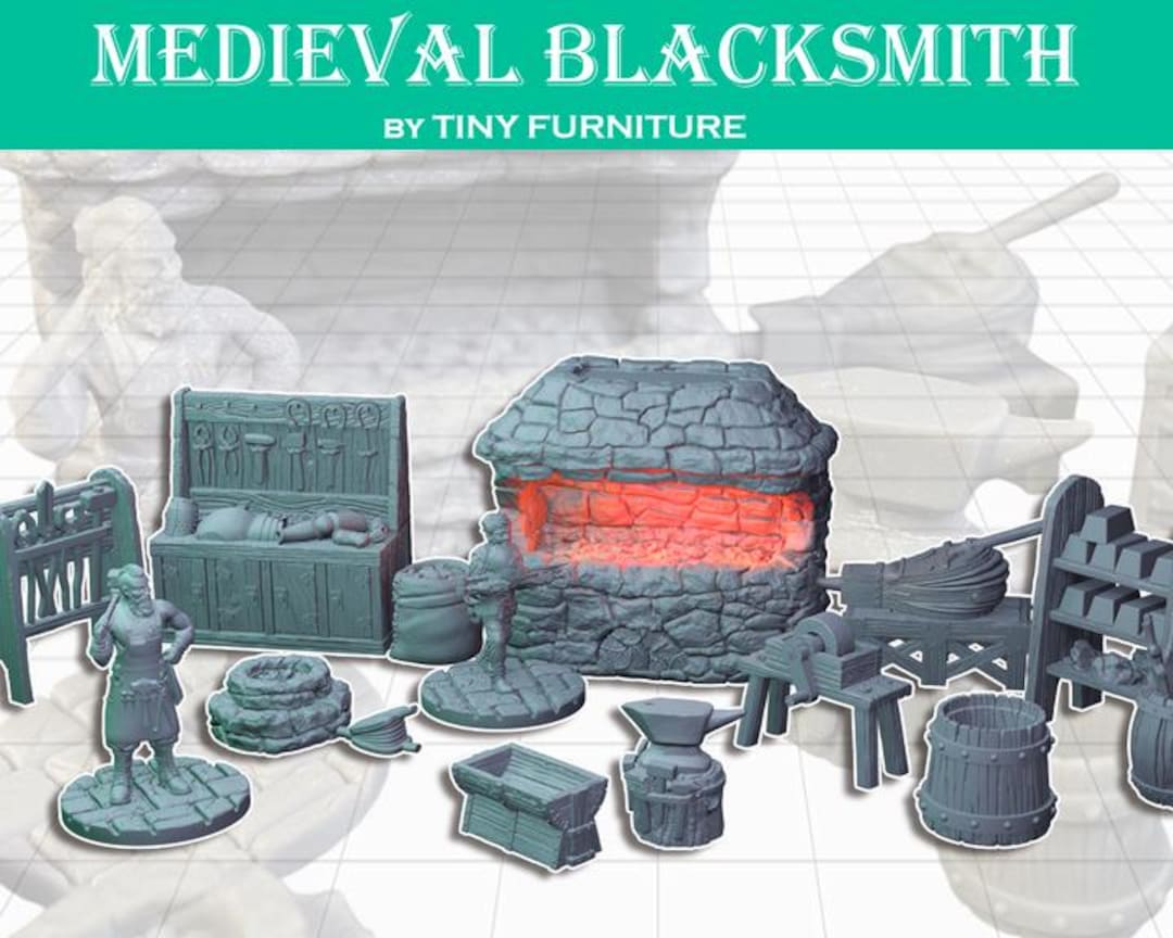 Medieval Blacksmith Miniature Set Dnd Dungeons and Dragons 28mm/32mm ...