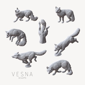 7pc Red Foxes Dnd Dungeons and Dragons 28mm/32mm Fox Miniature Scatter ...