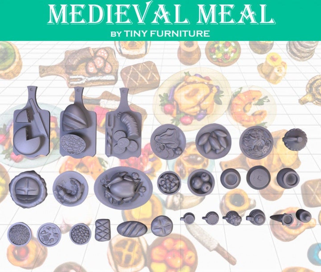 Medieval Meal Food Dishes Dnd Dungeons and Dragons 28mm/32mm Dollhouse ...