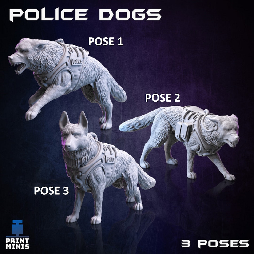 Police Dogs, Miniature, 3 Poses, Scifi, Riot, German Shepard, for 28mm ...