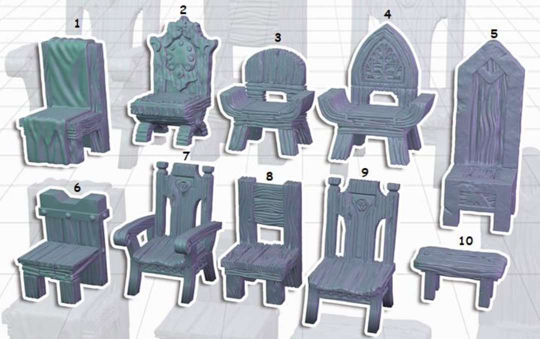 Medieval Chair Miniature Set Dnd Dungeons and Dragons 28mm/32mm Scatter ...