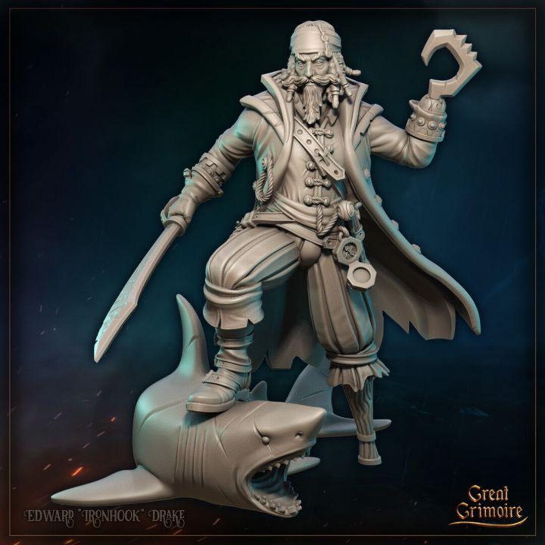 Pirate Miniature Shark Dnd Dungeons and Dragons 28mm/32mm Edward Iron ...