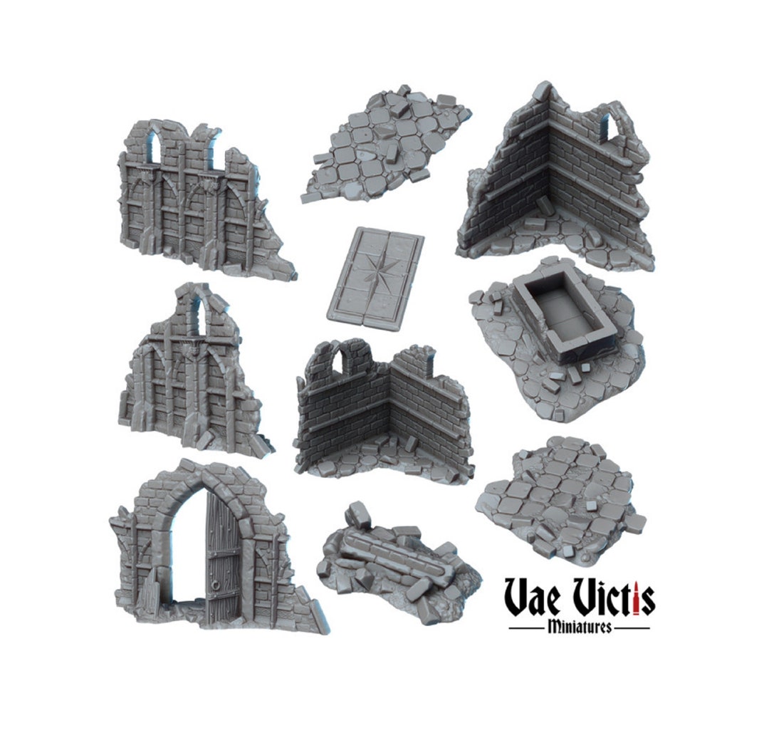 10pc Church Ruins Wall Set Brick Stone Wall Scatter Terrain Dnd ...