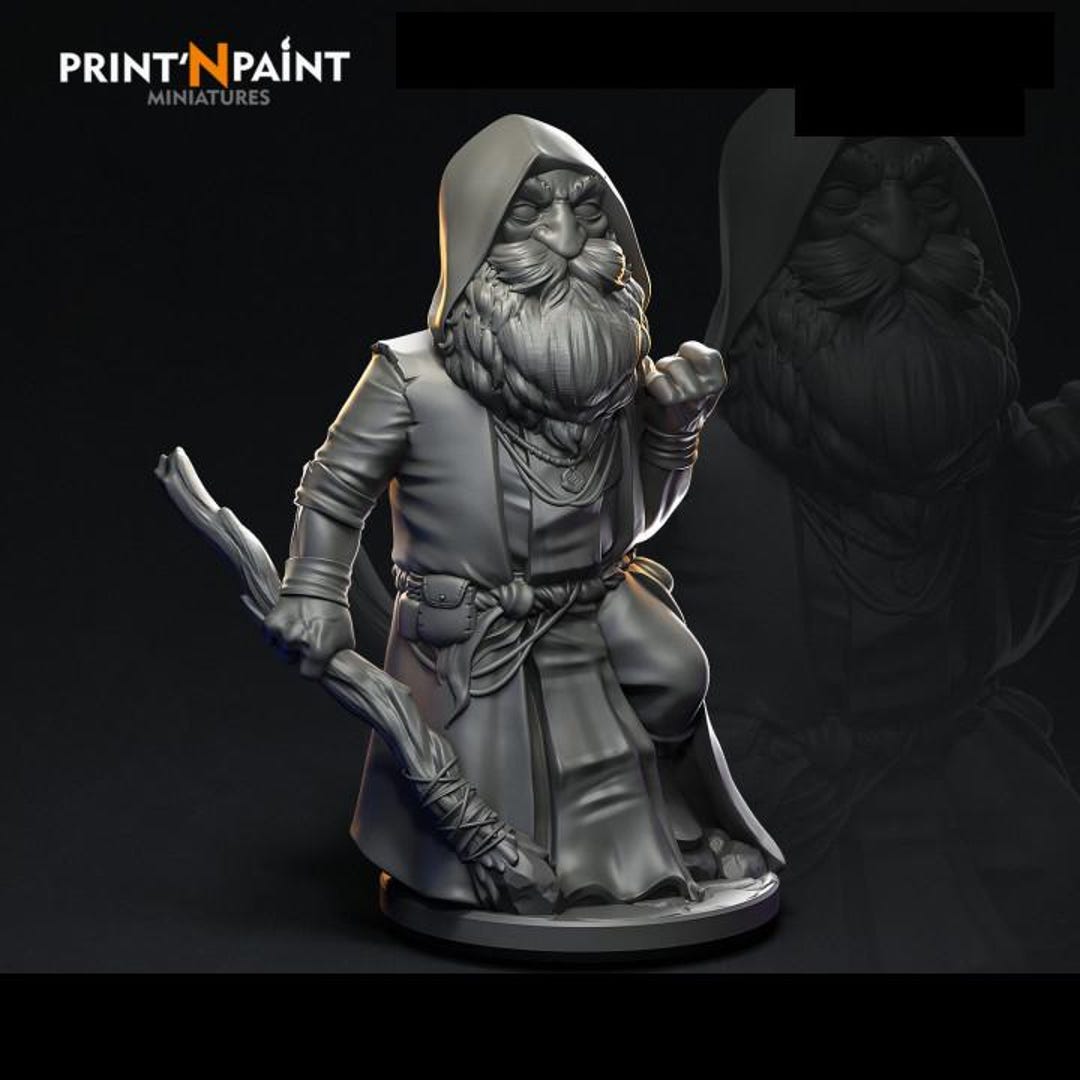 Gnome Mage Finbrann – Fantasy Wizard Miniature – 28mm 32mm 35mm Scale ...