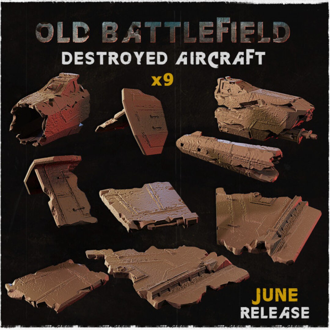 9pc Old Battlefield Destroyed Aircraft 28mm/32mm Scale Basing Materials ...