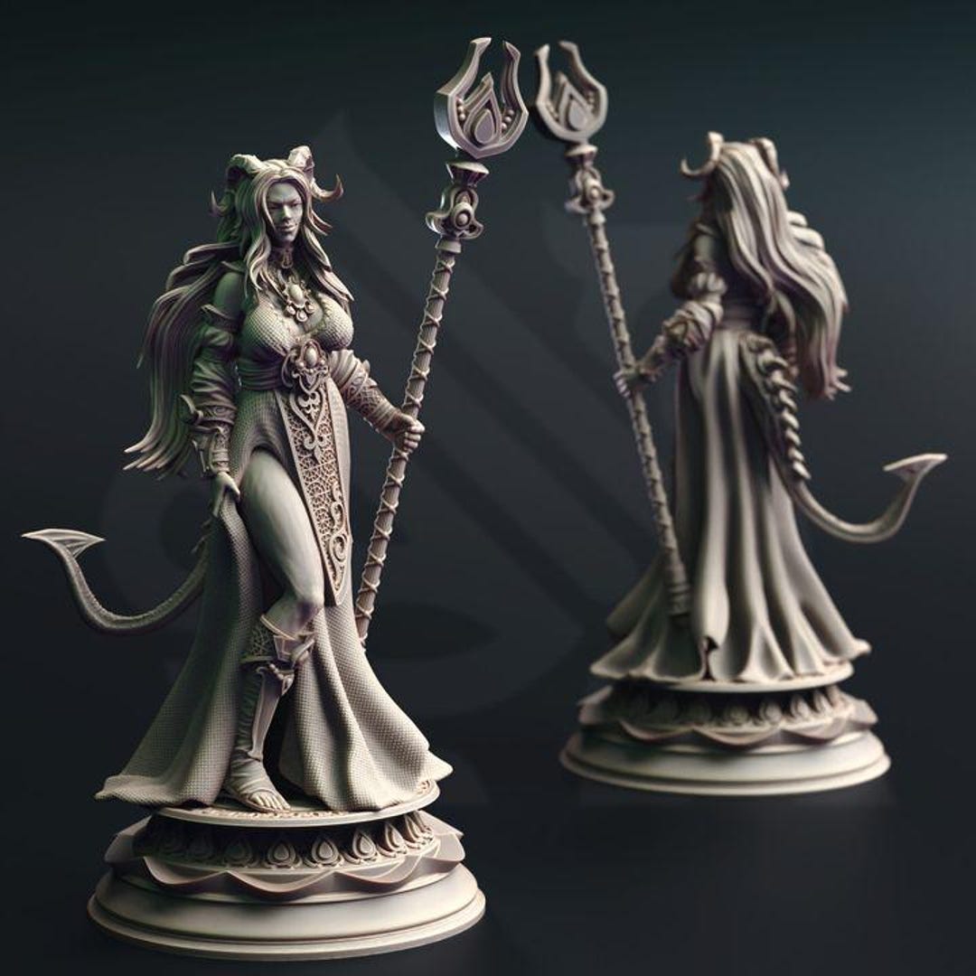 Tiefling Moon Cleric Miniature 28mm/32mm TTRPG Wargame Figurine Female ...