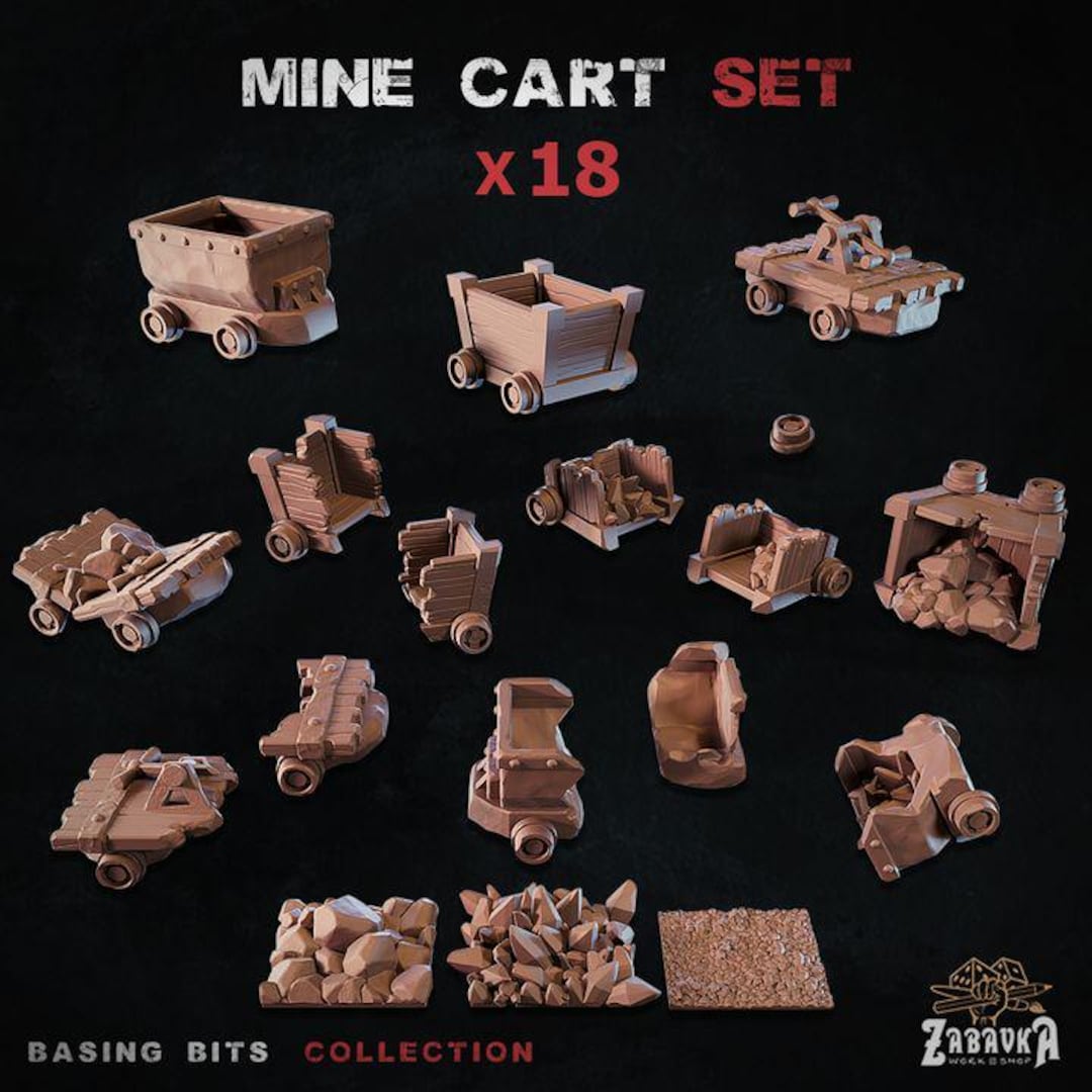 18pc Mine Carts Dungeons and Dragons 28mm/32mm Basing Bits Dnd Scatter ...