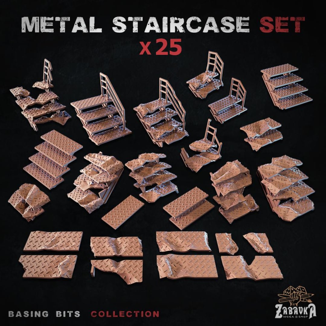 25pc Metal Staircase - Basing Bits 28mm/32mm TTRPG Industrial Urban ...