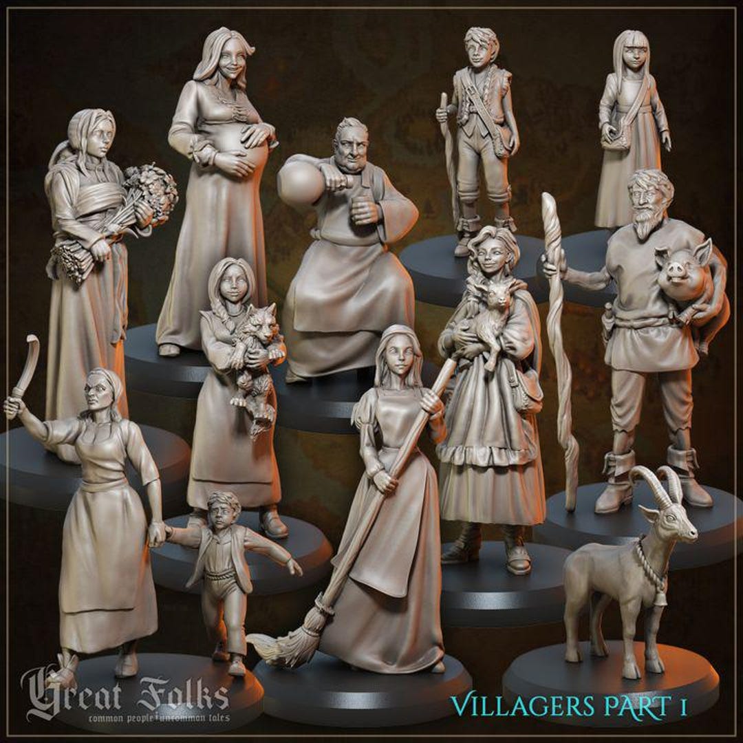 12pc Villagers Set Dnd Dungeons and Dragons 28mm/32mm Commoners TTRPG ...