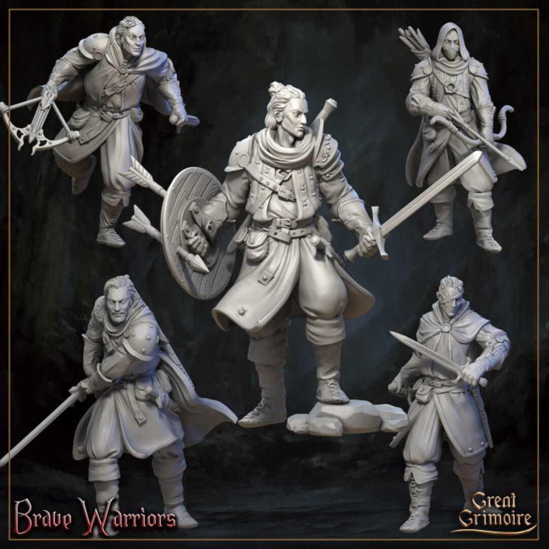 Brave Warriors Miniature Set, Dnd, Adventuring Party, Pathfinder ...