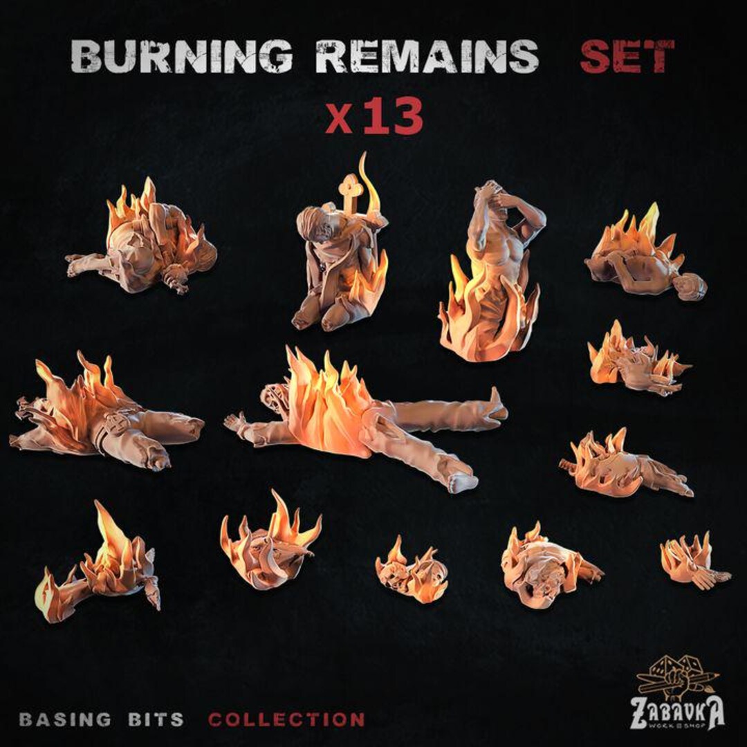 13pc Burning Remains GREY for Dungeons and Dragons 28mm/32mm Basing ...