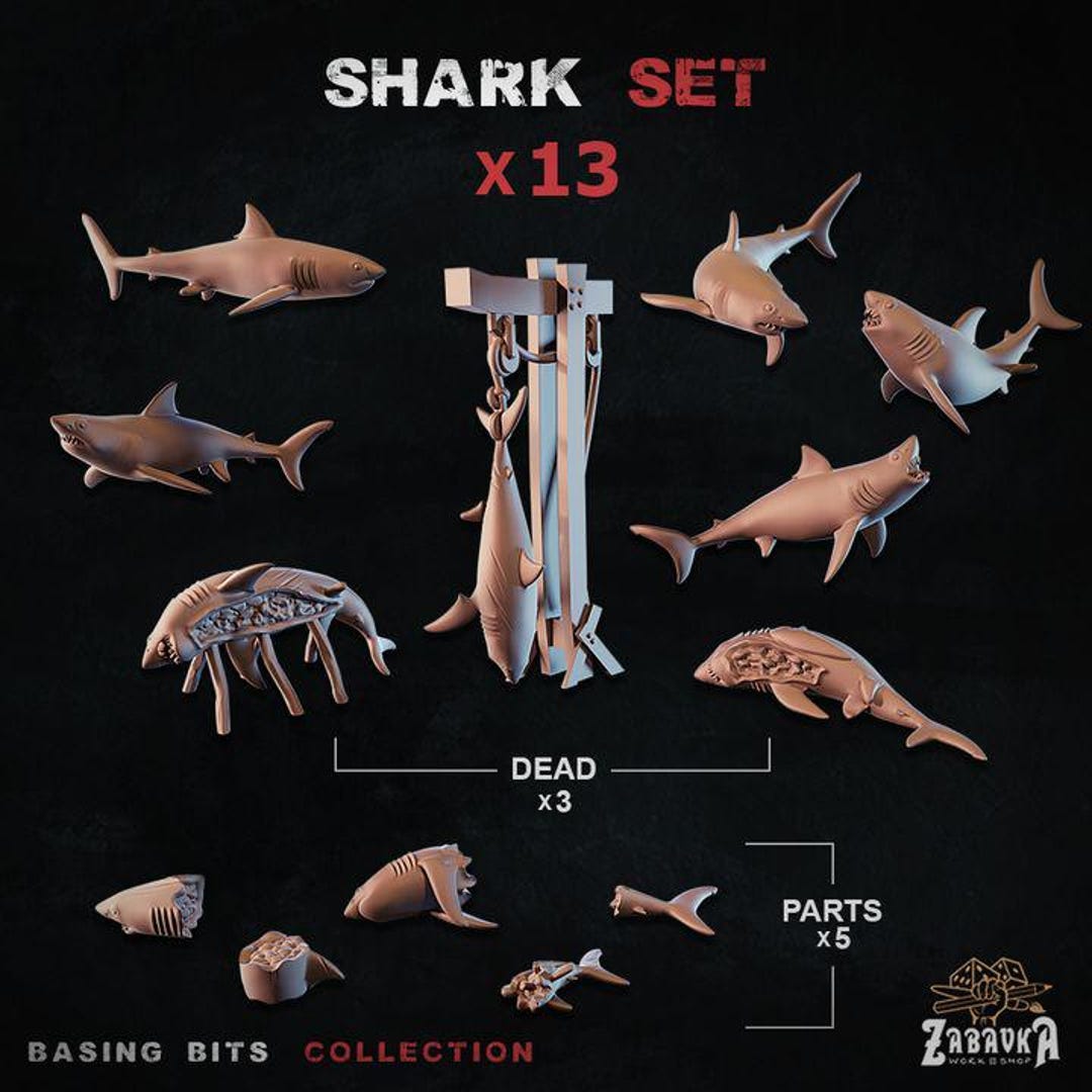 13pc Shark Miniature Bits for Dungeons and Dragons Basing Dnd Scatter ...