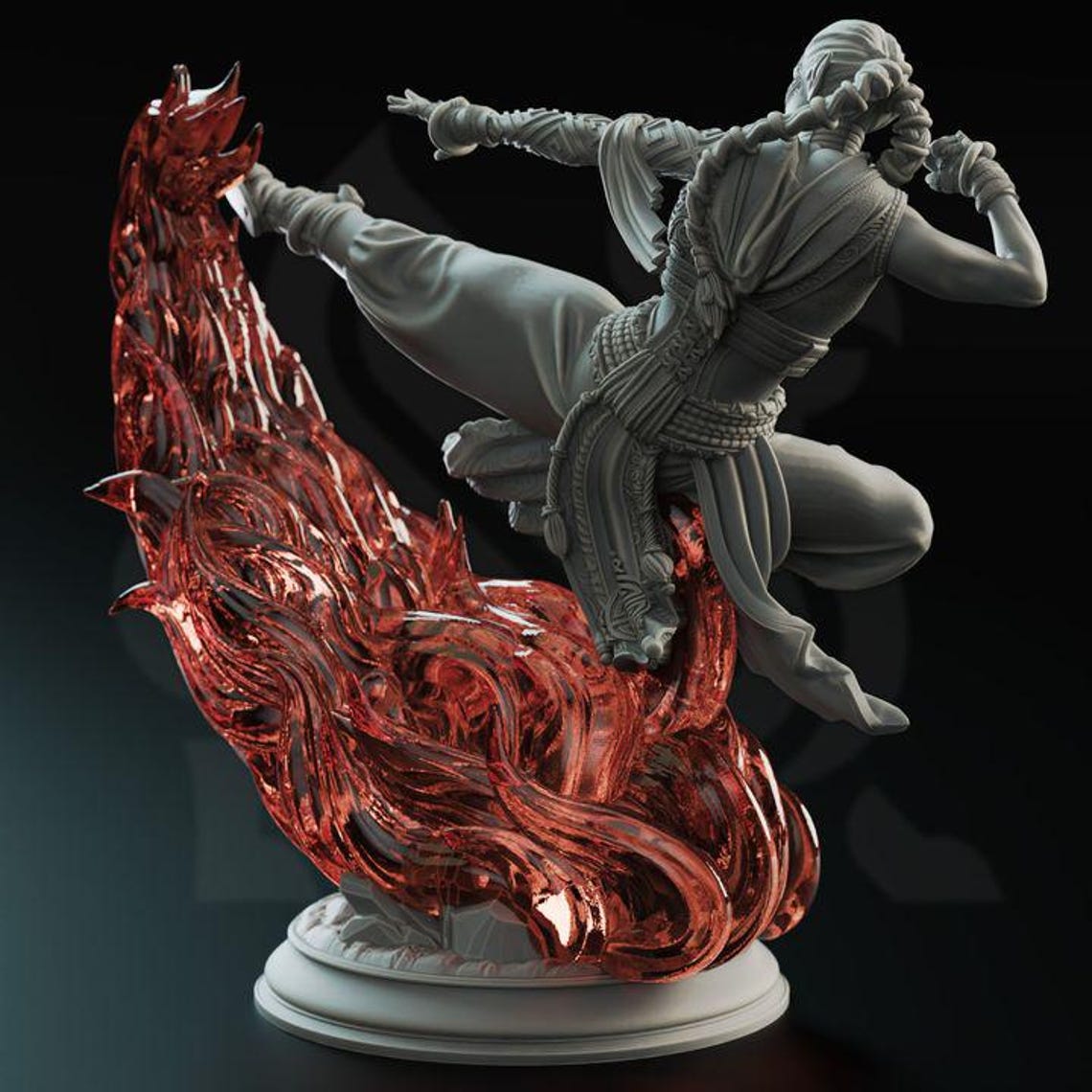 Fire Genasi Monk GREY RESIN Dungeons and Dragons 28mm/32mm/38mm Mini ...