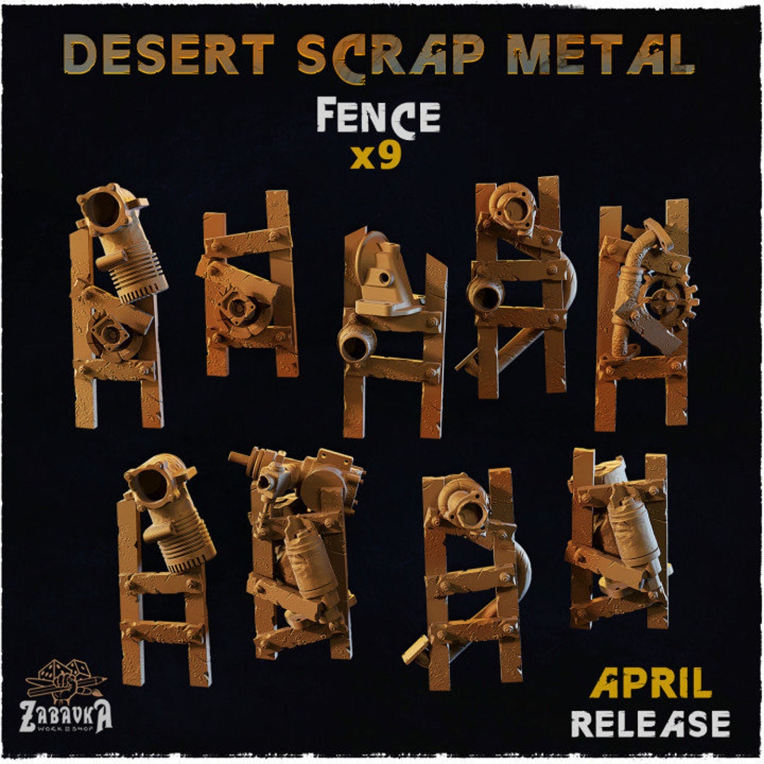 9pc Desert Scrap Metal Fence Basing Bits | 28mm/32mm Scale Basing ...