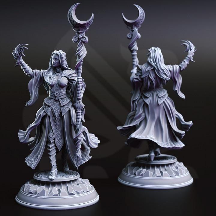 Female Sorcerer Miniature Moon Goddess Mini Dungeons and Dragons Mini ...