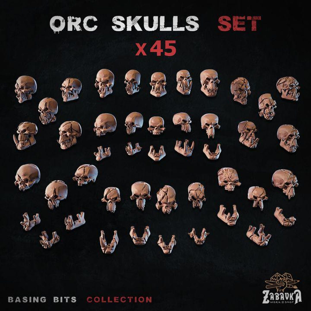 45pc Orc Skulls Dnd Dungeons and Dragons 28mm/32mm TTRPG Fantasy Wargame Scatter Terrain ...