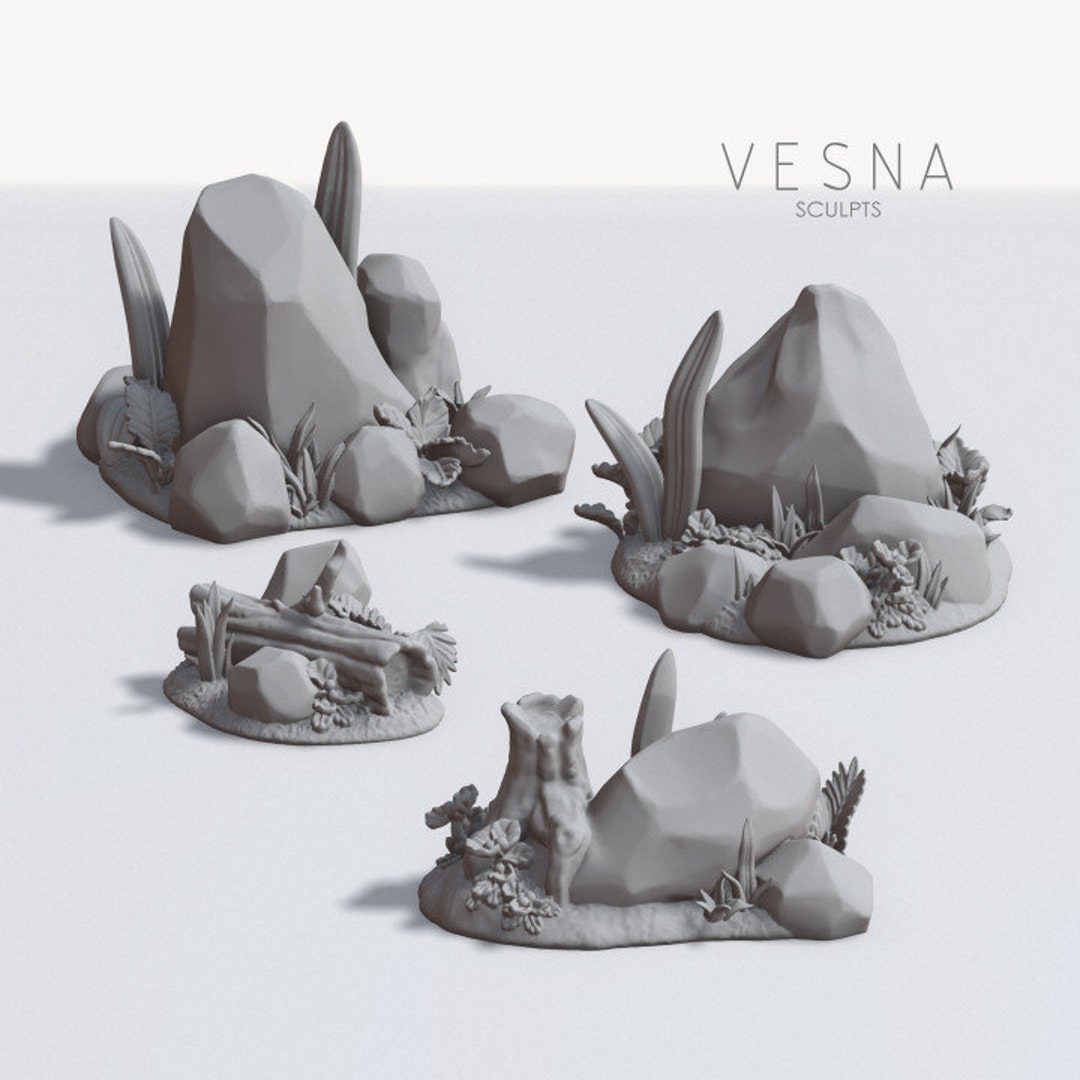 4pc Rough Terrain Rock Set Dnd Dungeons and Dragons Forest Scatter ...