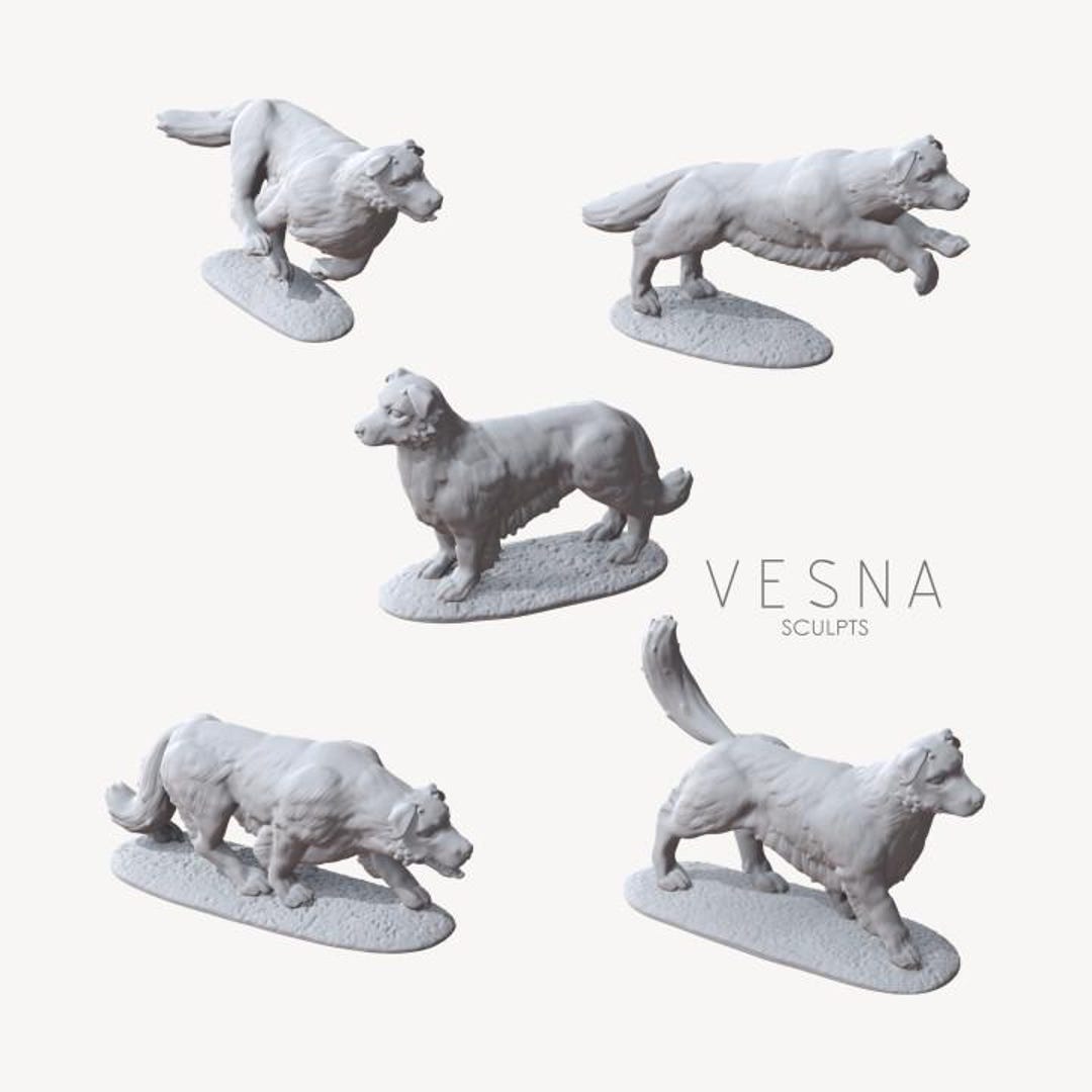 5pc Golden Retriever Miniatures Base Attached Dnd Dungeons and Dragons ...