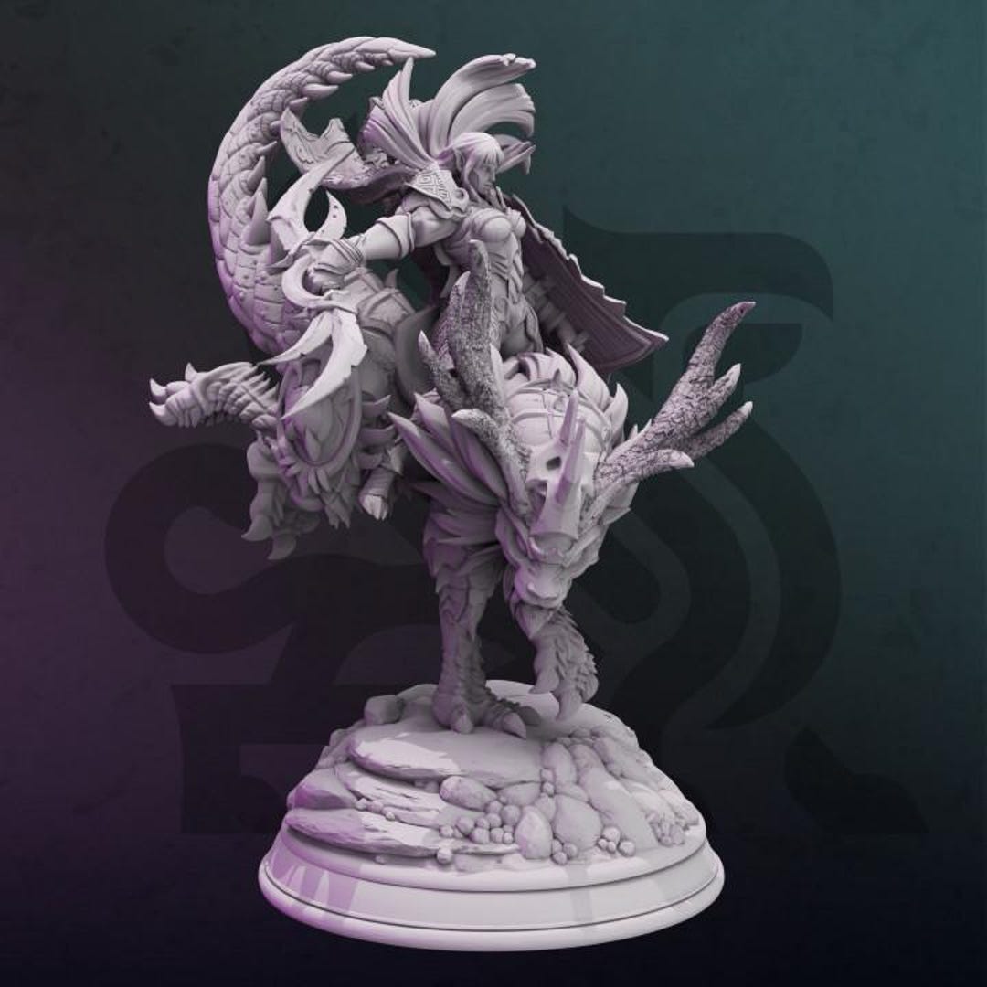 Mounted High Elf Priestess Dungeons and Dragons 28mm/32mm/38mm Mini RPG ...