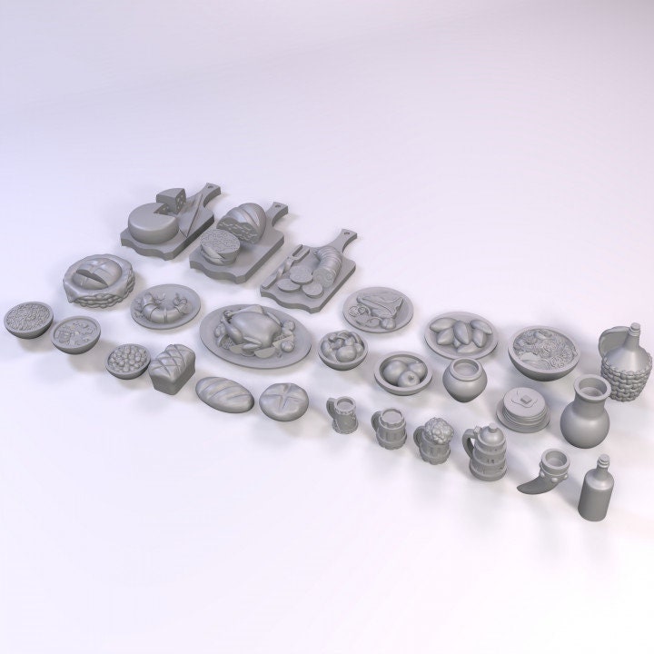 Medieval Meal Food Dishes Dnd Dungeons and Dragons 28mm/32mm Dollhouse ...
